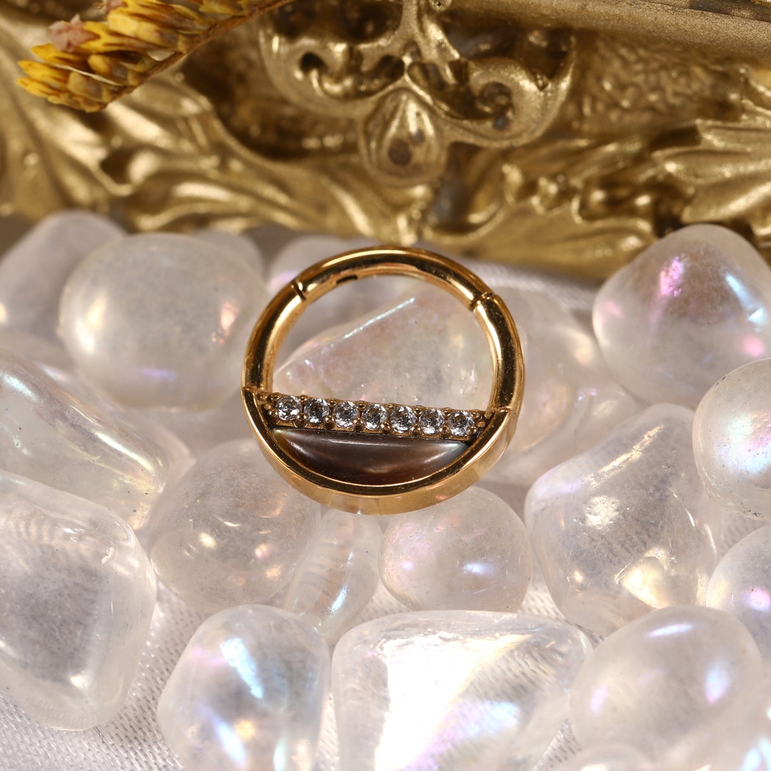 16G Black Shell and CZ Trim Diaphragm Jewelry Diaphragm Ring Seamless ...