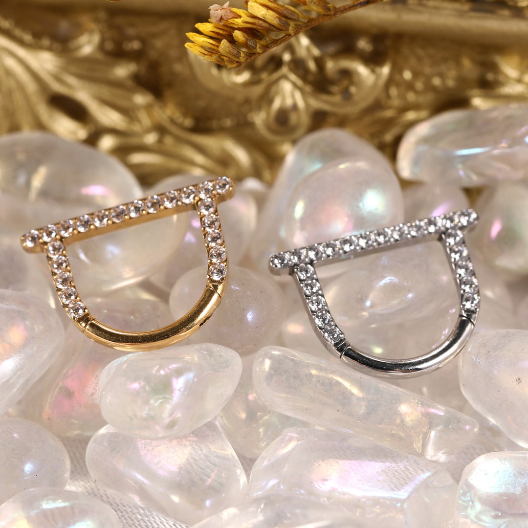 316L CZ Lock Shape Septum Jewelry Seamless Clicker Nose-rings Hinged ...