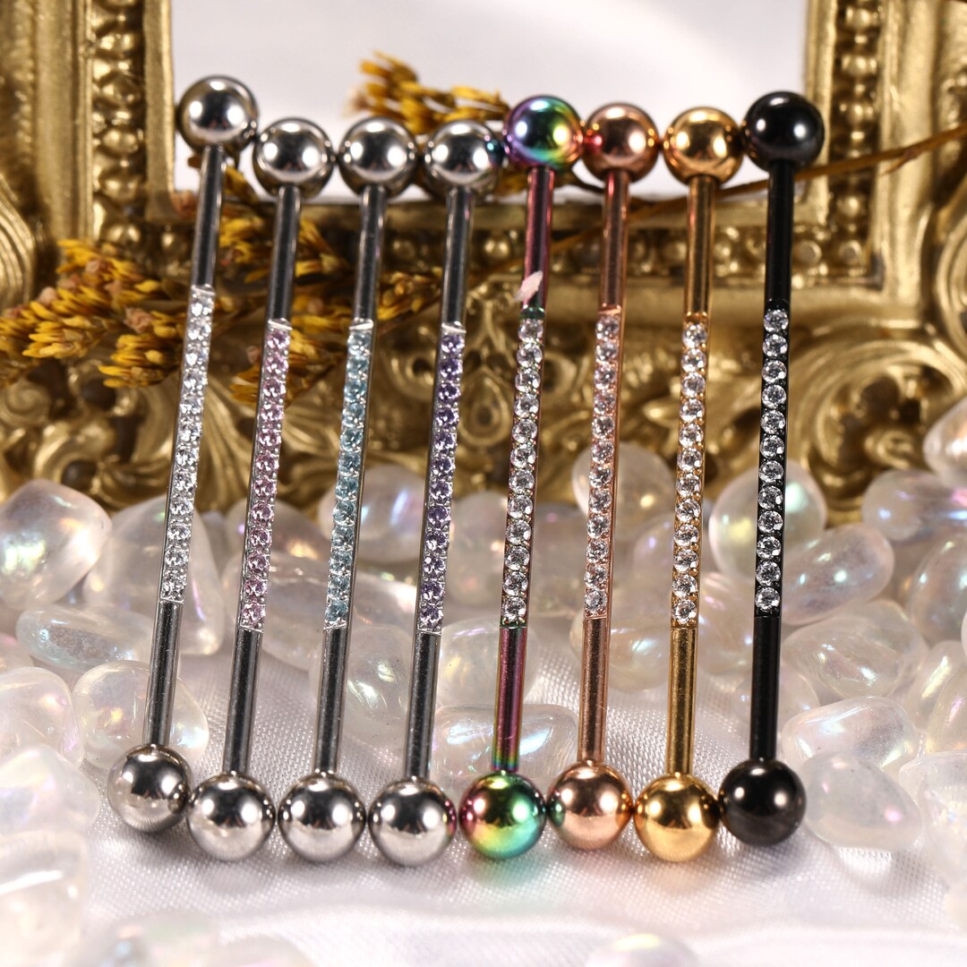 316l-surgical-steel CZ Industrial-rod Industrial Piercing Jewelry 14g ...