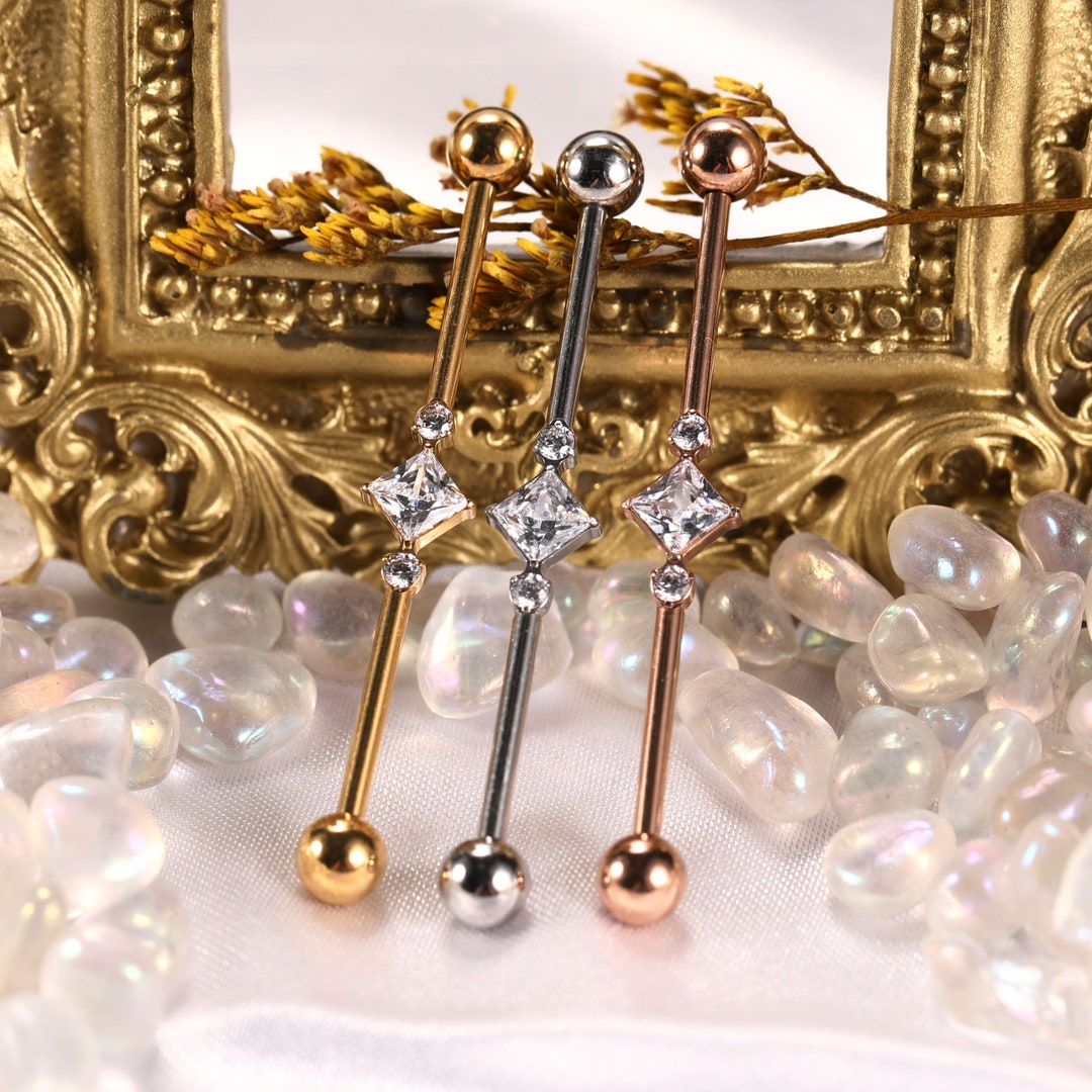 316l-surgical-steel Square CZ Industrial-rod Industrial Piercing ...