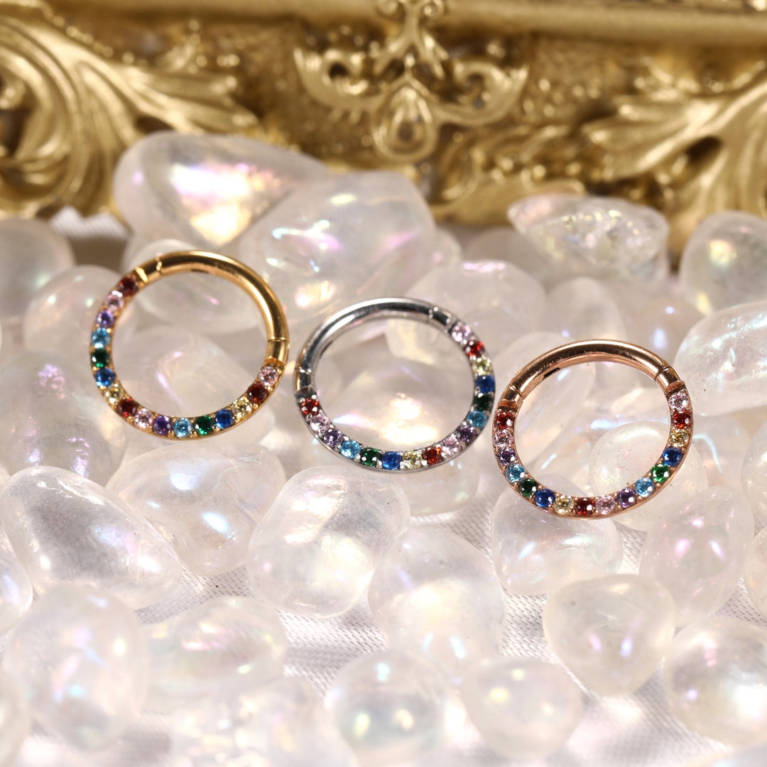 316l-stainless-steel Cz-rainbow-septum-piercing Septum Clicker Ring ...