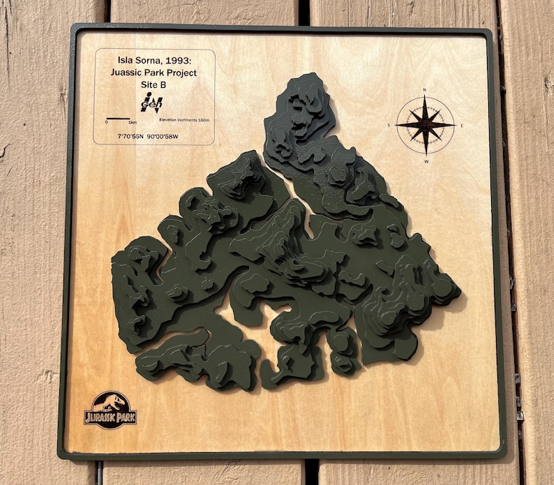 Isla Nublar/isla Sorna 3D Jurassic Park Map. - Etsy