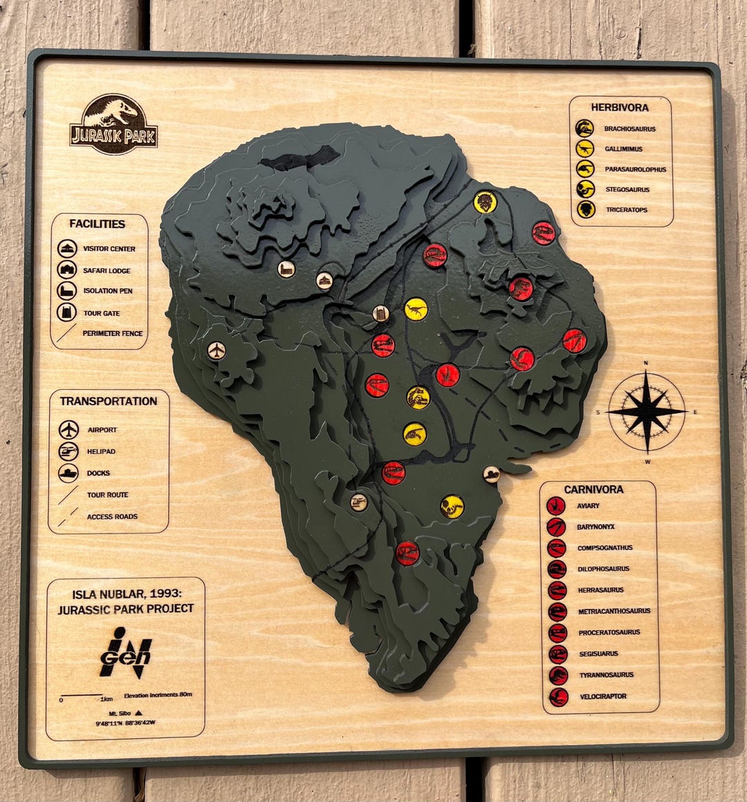 Isla Nublar/isla Sorna 3D Jurassic Park Map. - Etsy