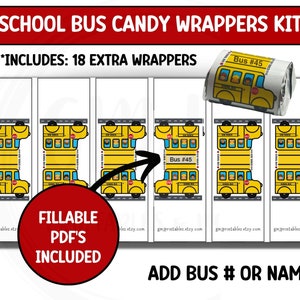 School Bus Candy Wrappers, Small Size Candy Labels, Fillable PDF ...