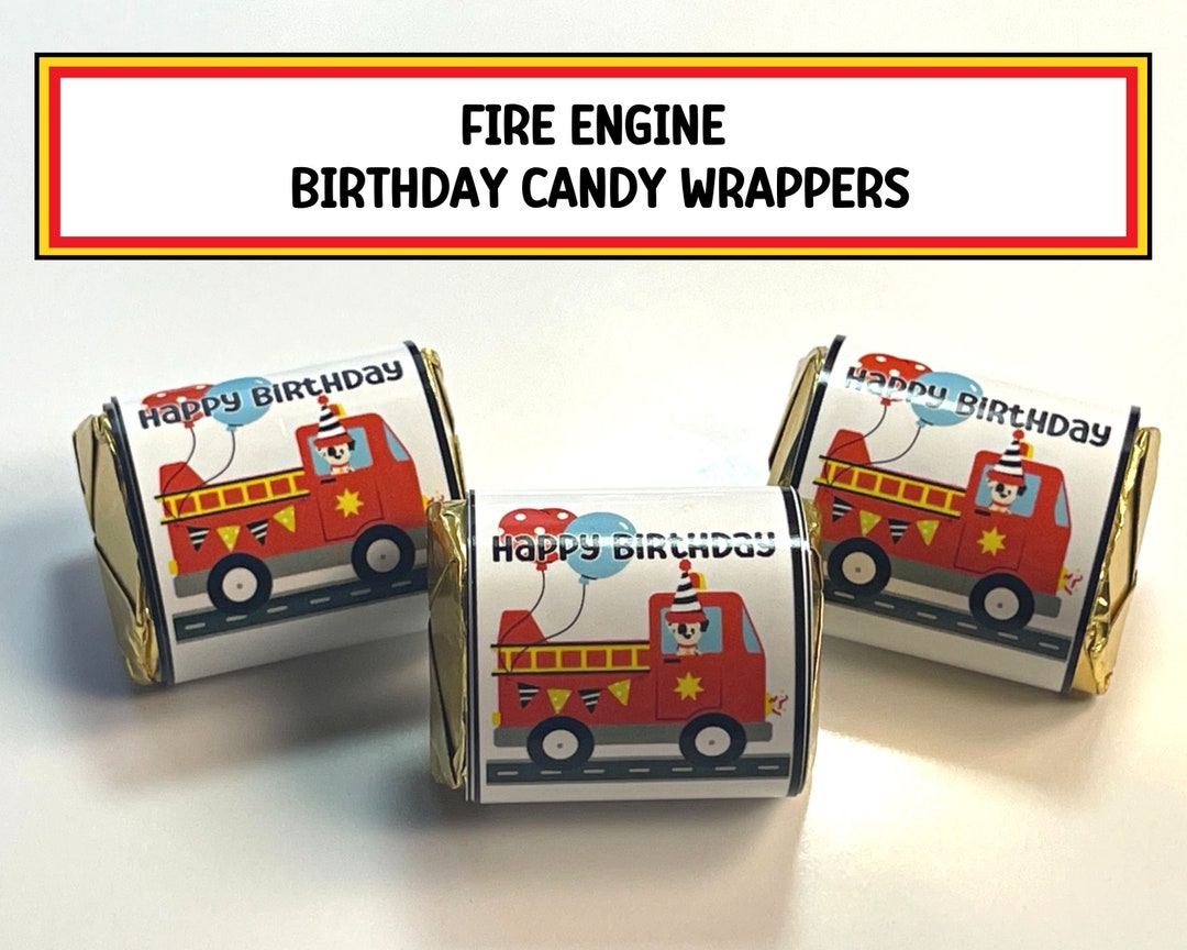 Personalized Fire Truck Candy Wrappers, Fire Engine Birthday Party ...