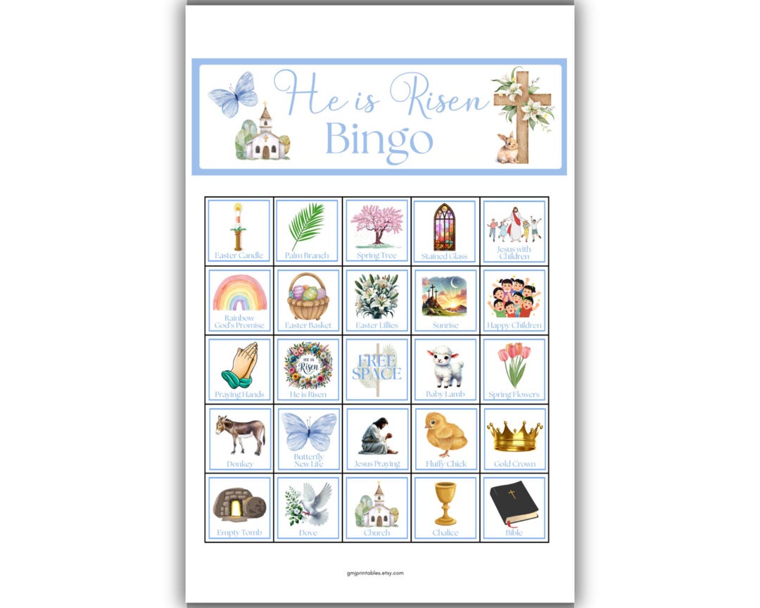He is Risen Bingo Game, Christian Easter Printable, Bible Bingo Cards ...