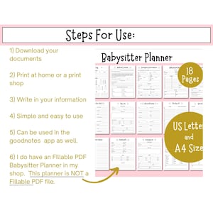 Babysitter Planner Printable, US Letter and A 4 Size PDF, Nanny Binder ...