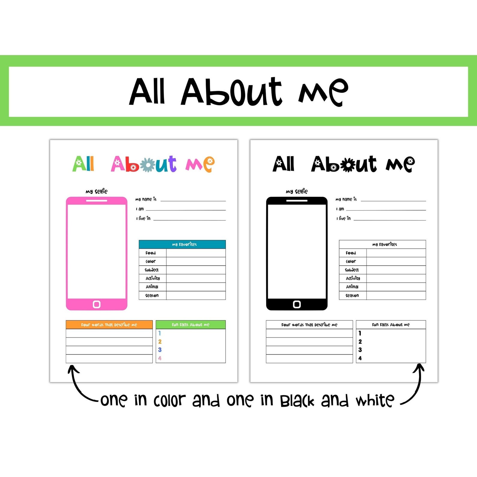 All About Me Printable, Back to School, First Day of School Activity ...
