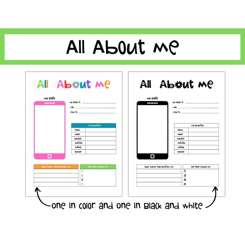 All About Me Printable, Back to School, First Day of School Activity ...