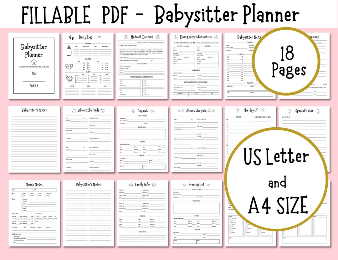 Babysitter Planner Printable Fillable PDF Planner Nanny - Etsy