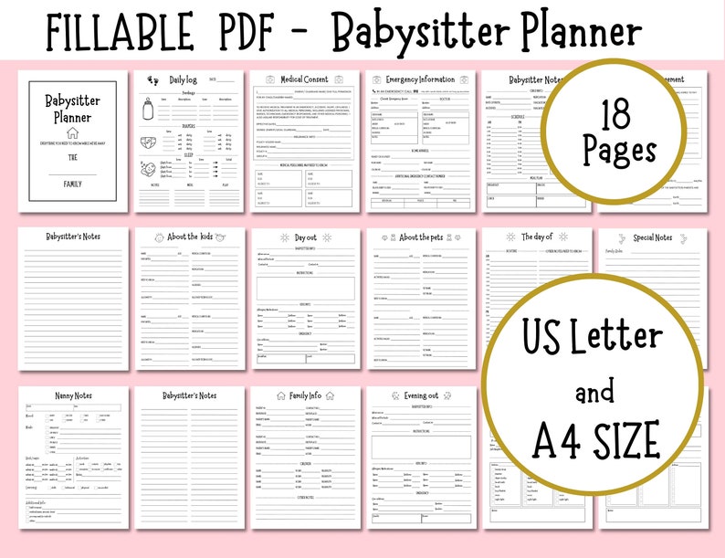 Babysitter Planner Printable Fillable PDF Planner Nanny - Etsy