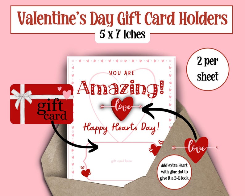 Printable Valentine's Day Gift Card Holder, You Are Amazing Card ...