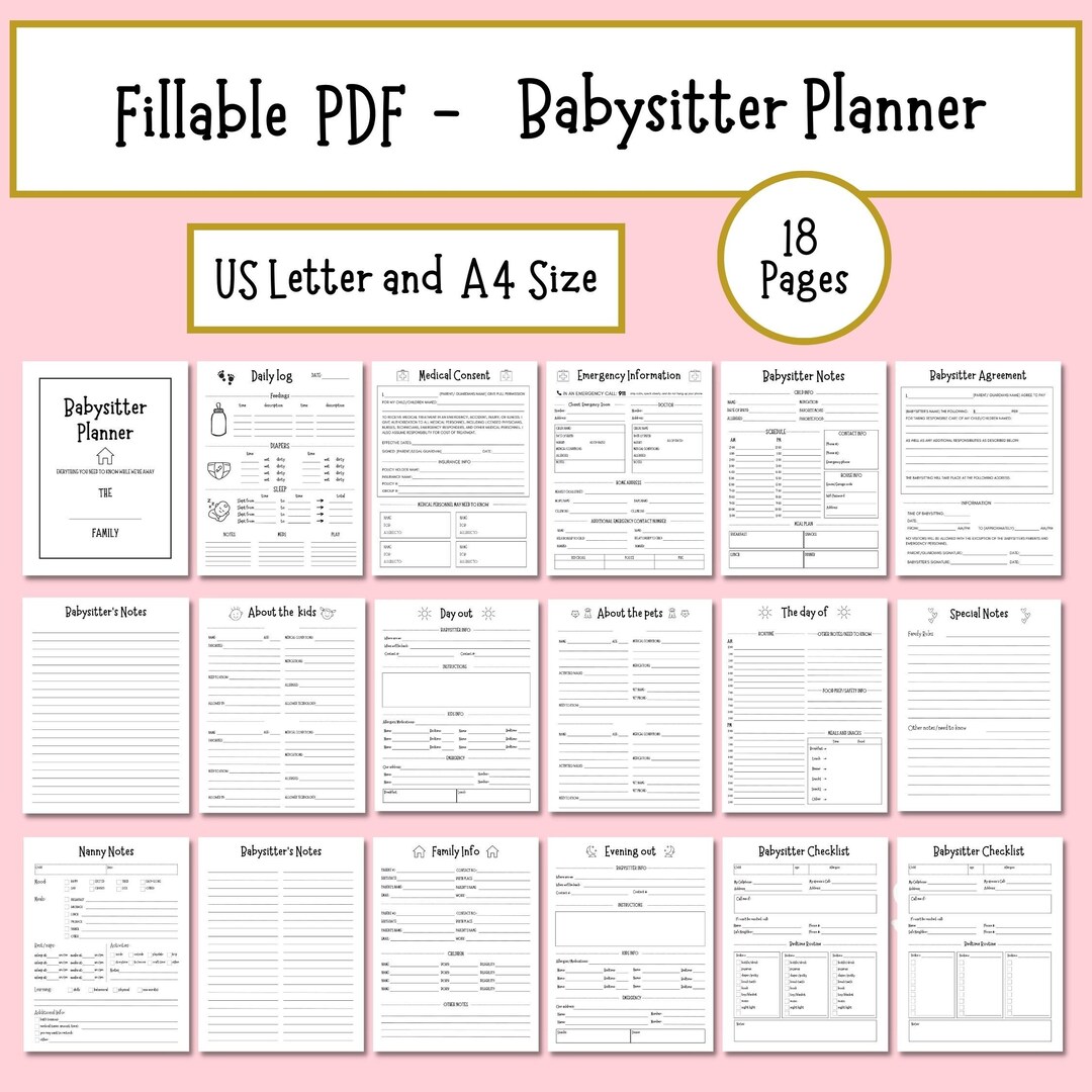 Babysitter Planner Printable, Fillable PDF Planner, Nanny Binder Notes ...