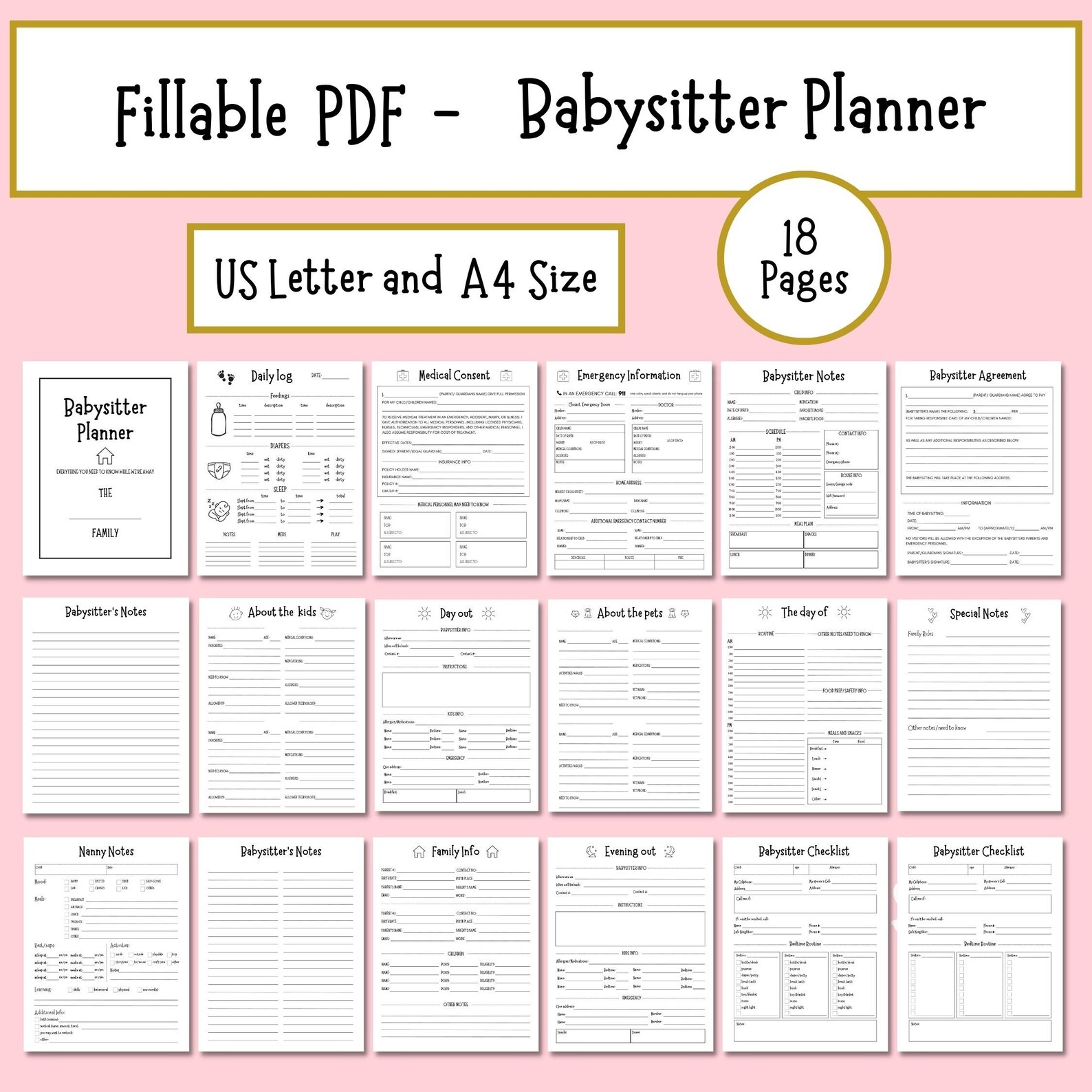 Babysitter Planner Printable, Fillable PDF Planner, Nanny Binder Notes ...
