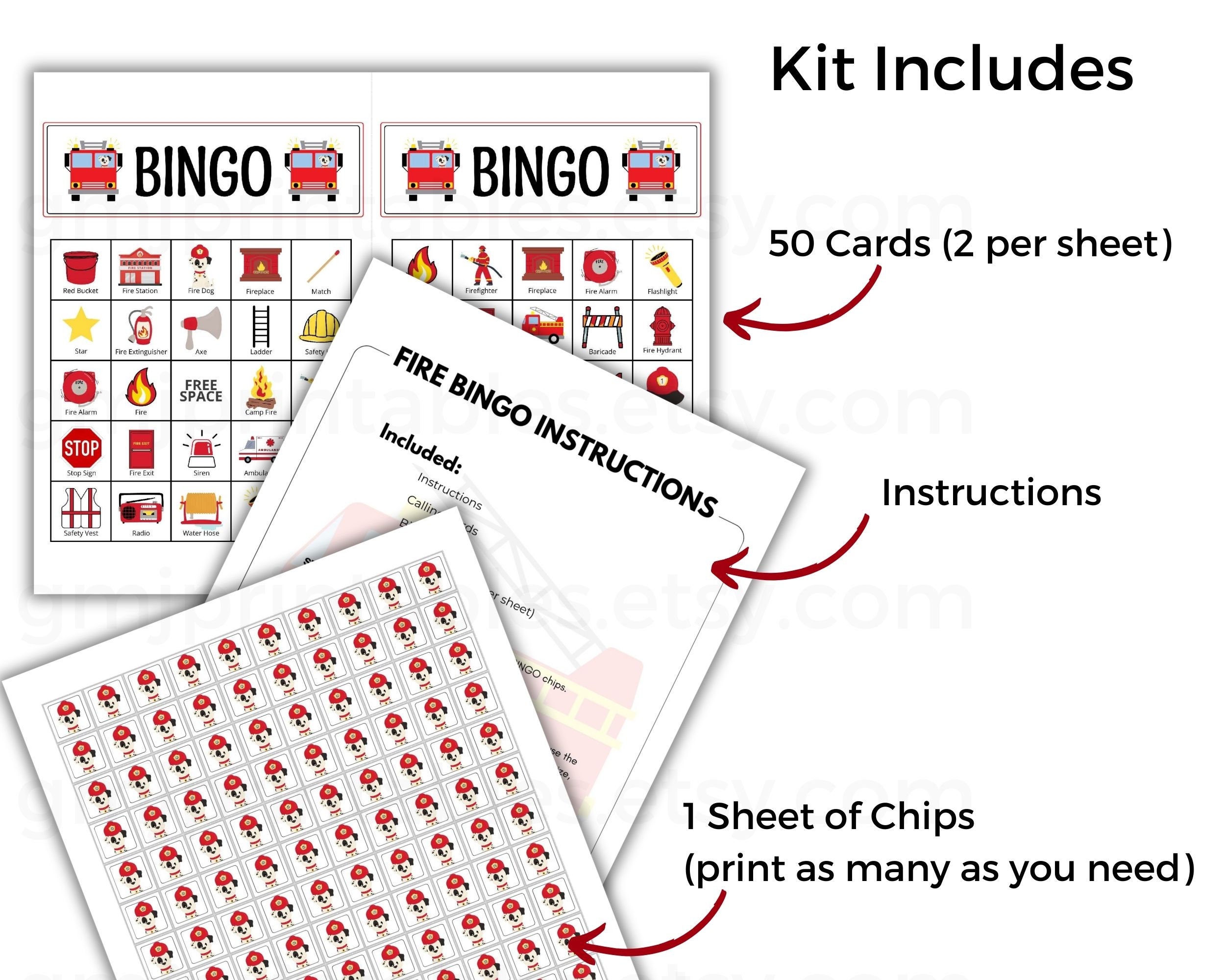 Firefighter Bingo, Printable Games for Kids, Classroom Games, Birthday ...