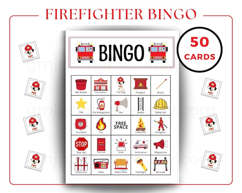 Firefighter Bingo, Printable Games for Kids, Classroom Games, Birthday ...