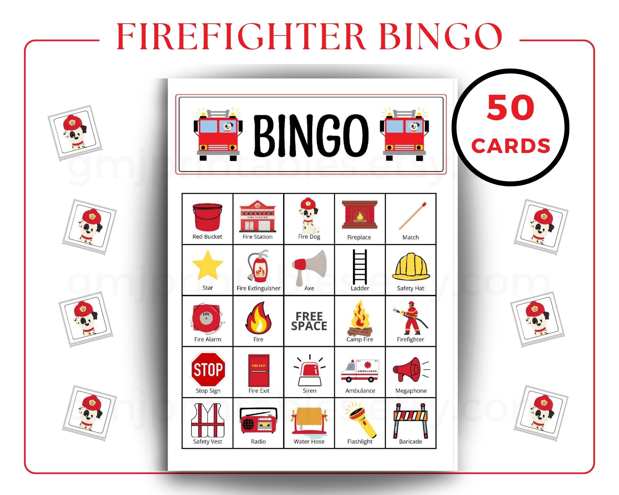 Firefighter Bingo, Printable Games for Kids, Classroom Games, Birthday ...