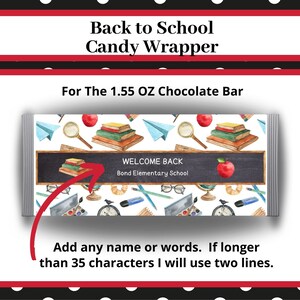 Personalized Candy Wrapper, Back to School Candy Bar Label, Printable ...