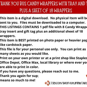 School Bus Thank You Candy Bar Wrap, End of the School Year, Bus Driver ...