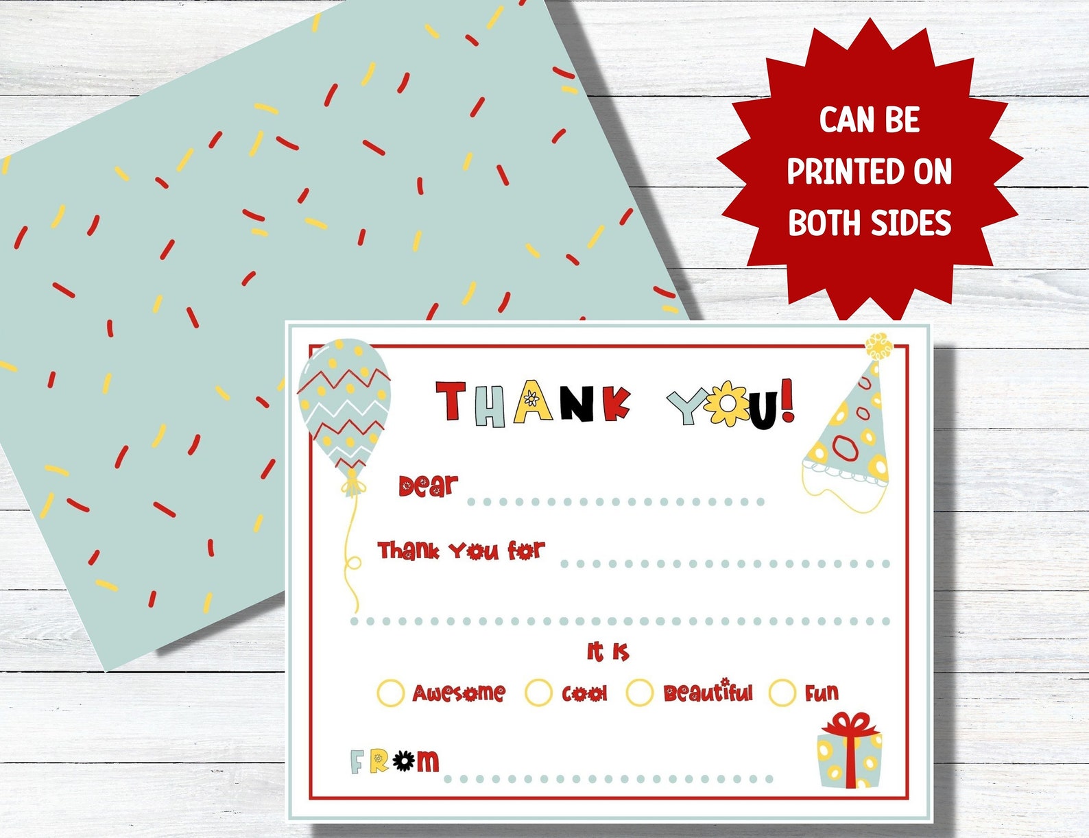 Printable Thank You Card for Kids, Birthday Thank You Card, Printable ...