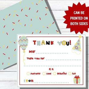 Printable Thank You Card for Kids, Birthday Thank You Card, Printable ...