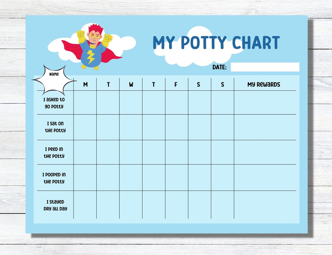 Potty Chart for Your Toddler, Preschool Printable Training Reward Chart ...