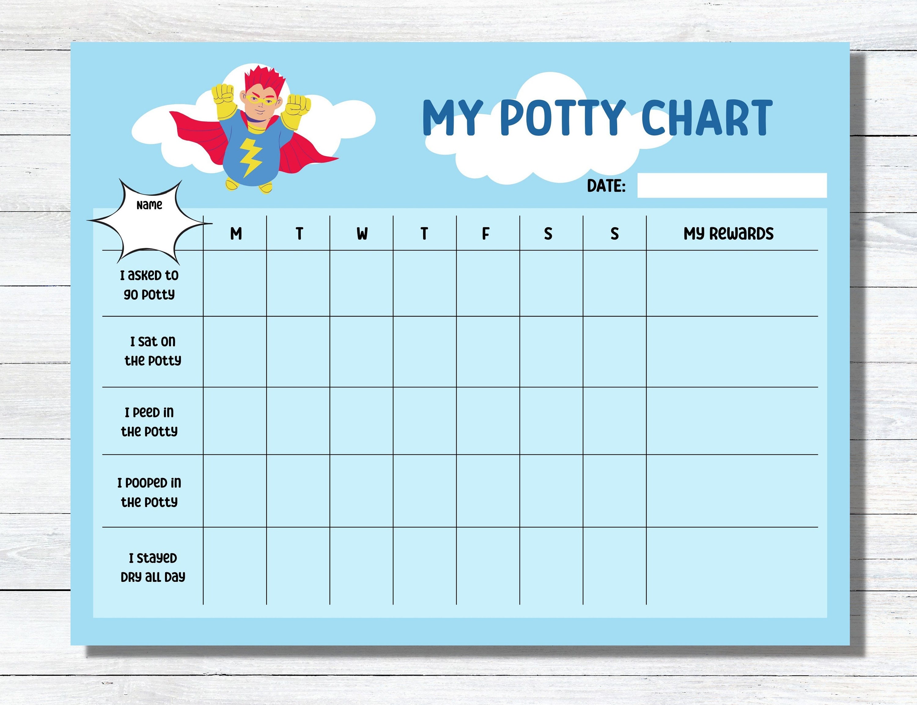 Potty Chart for Your Toddler, Preschool Printable Training Reward Chart ...