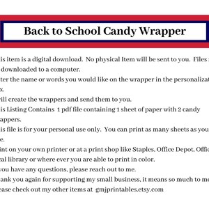Personalized Candy Wrapper, Back to School Candy Bar Label, Printable ...