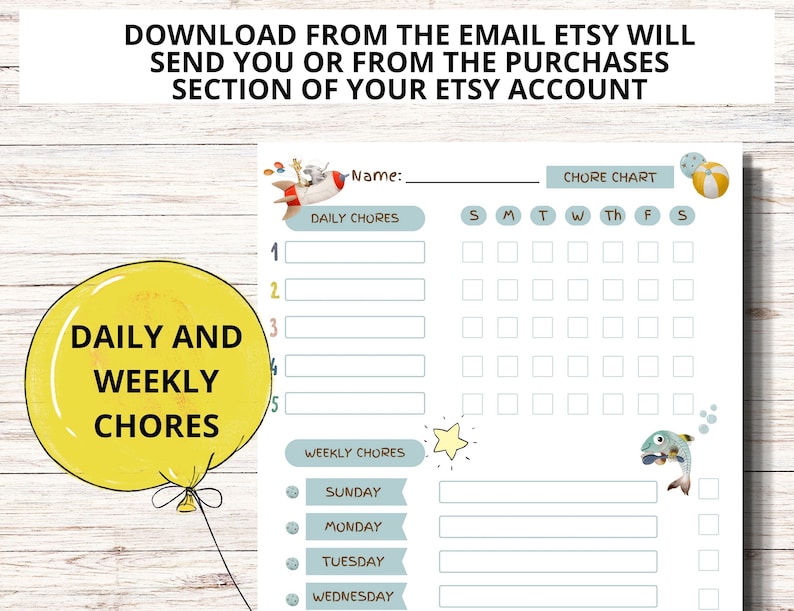 Kids Printable Chore Chart, Daily and Weekly Responsibility Chart ...