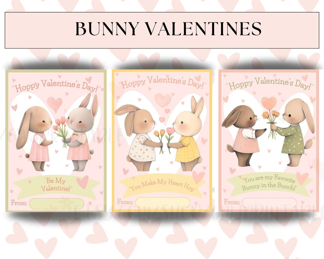 Bunny Valentines, Printable Cute Cards, Classroom Valentines, Rabbit ...