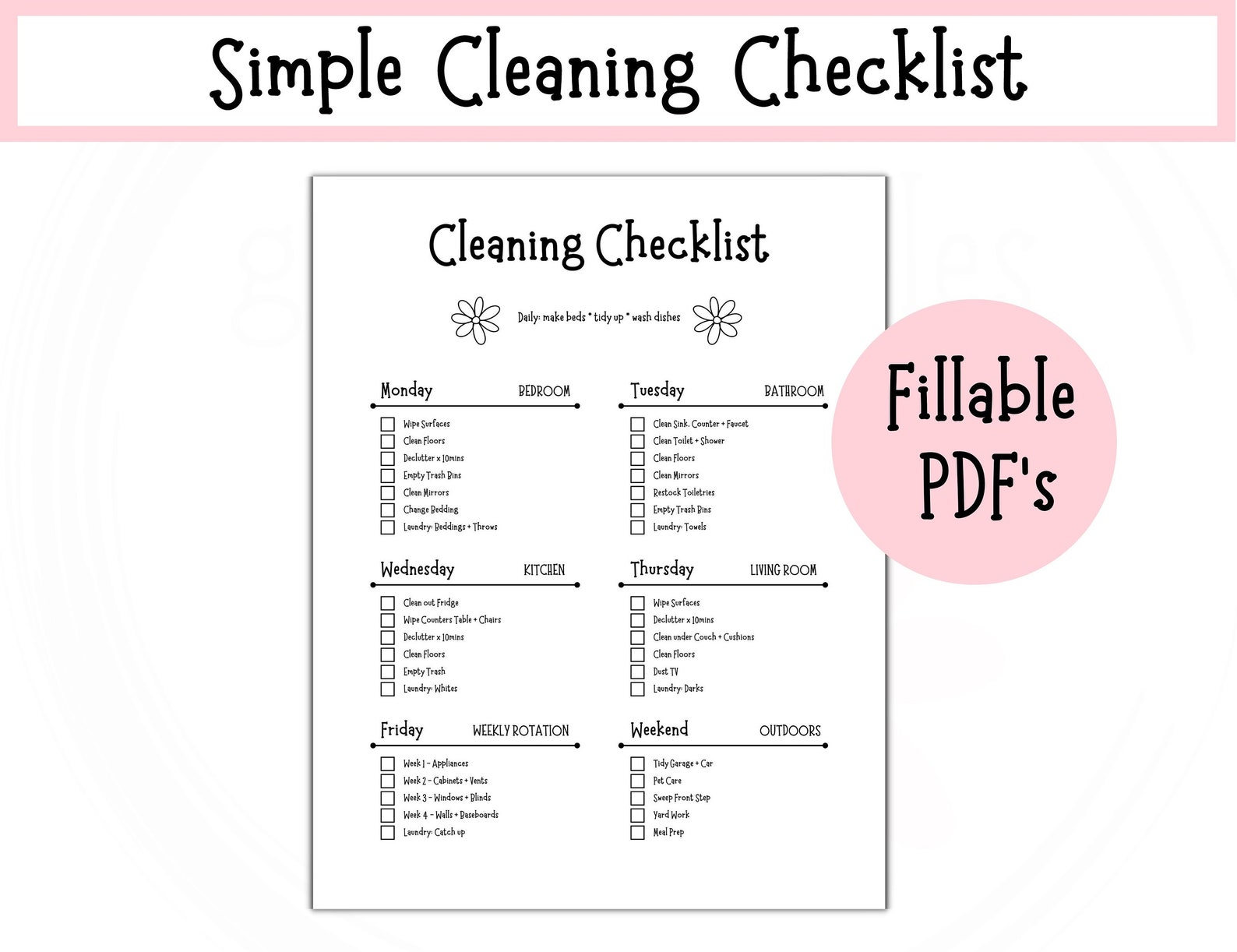 Simple Cleaning Checklist, Weekly House Chores, House Chore List ...