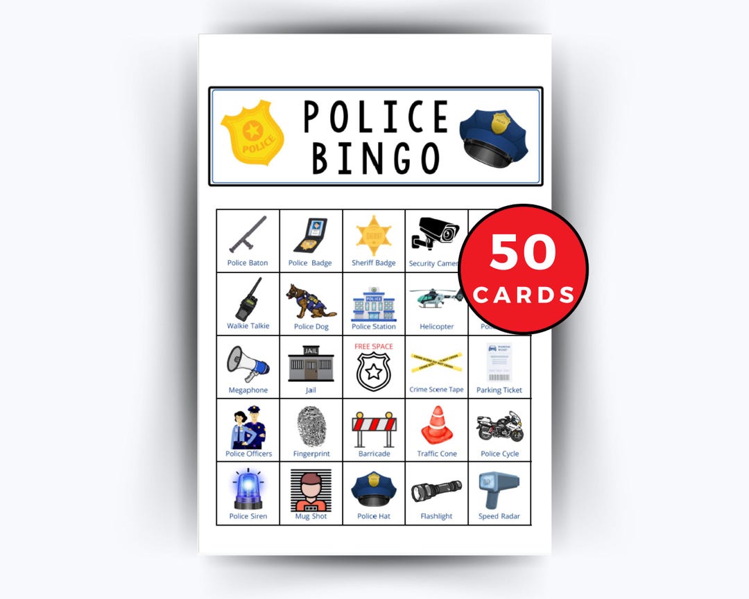 Printable Police Bingo Cards - Ideal for Birthday Parties, Seniors ...