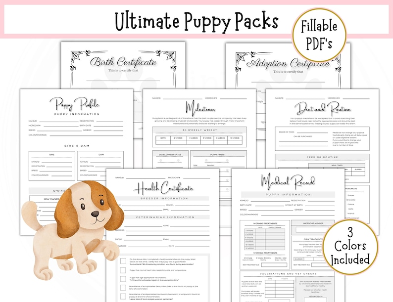 Fillable Breeder Puppy Pack, Puppy Medical Record, New Puppy Forms, Dog ...