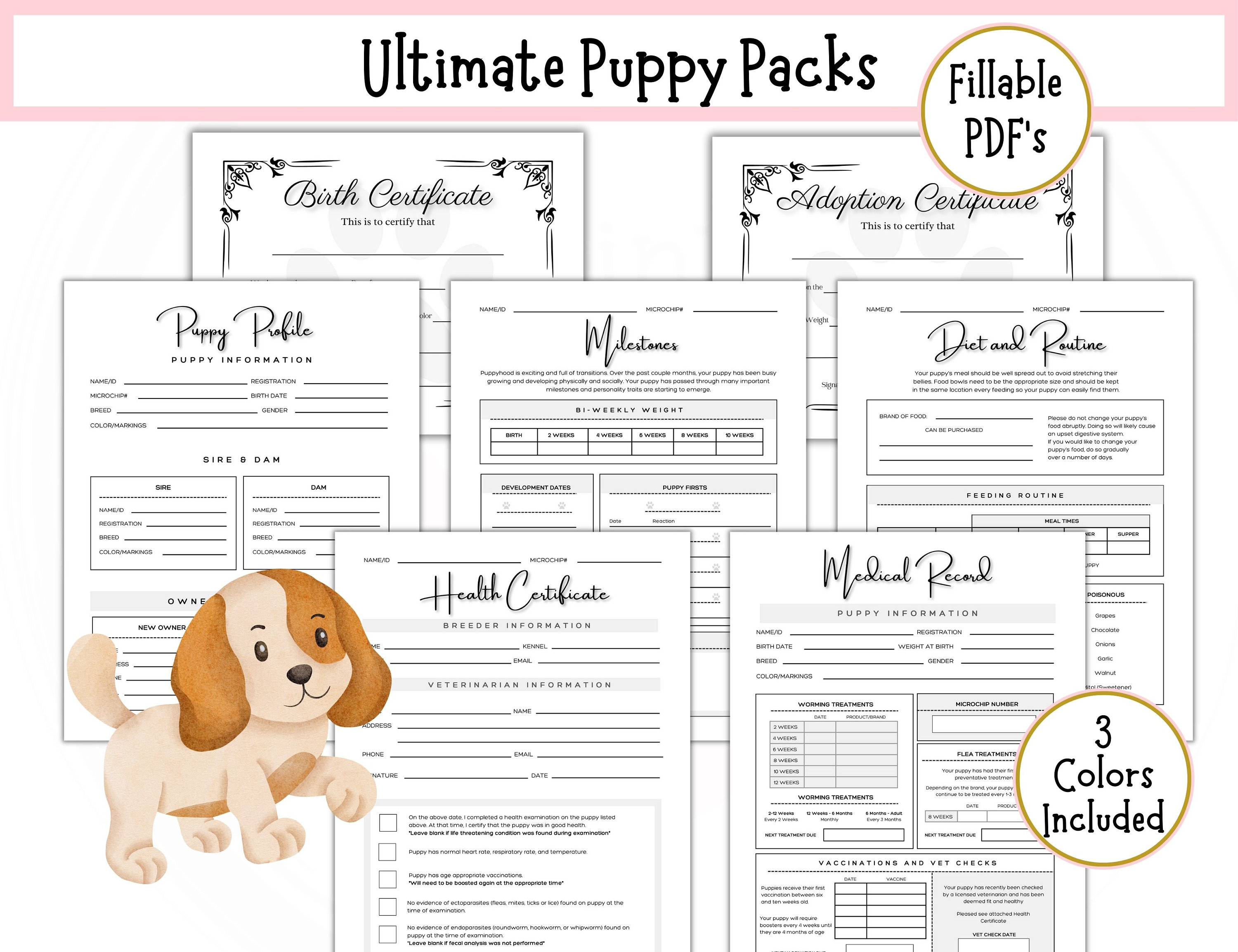 Fillable Breeder Puppy Pack Puppy Medical Record New Puppy - Etsy