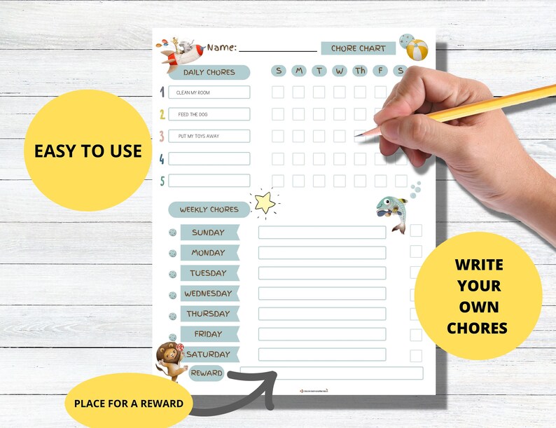 Kids Printable Chore Chart, Daily and Weekly Responsibility Chart ...