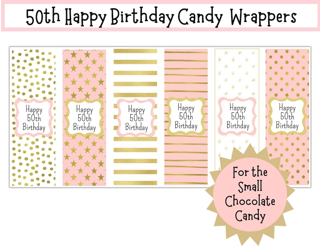 Happy Birthday Candy Wrappers, Pink and Gold DIY Candy Labels ...