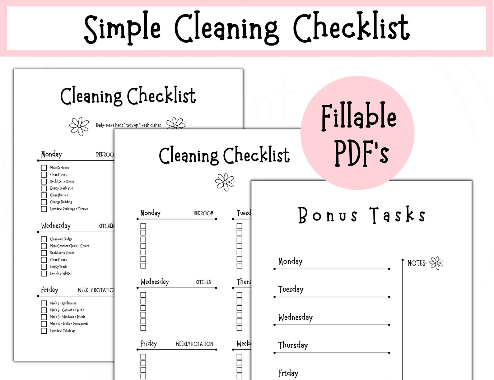 Simple Cleaning Checklist, Weekly House Chores, House Chore List ...