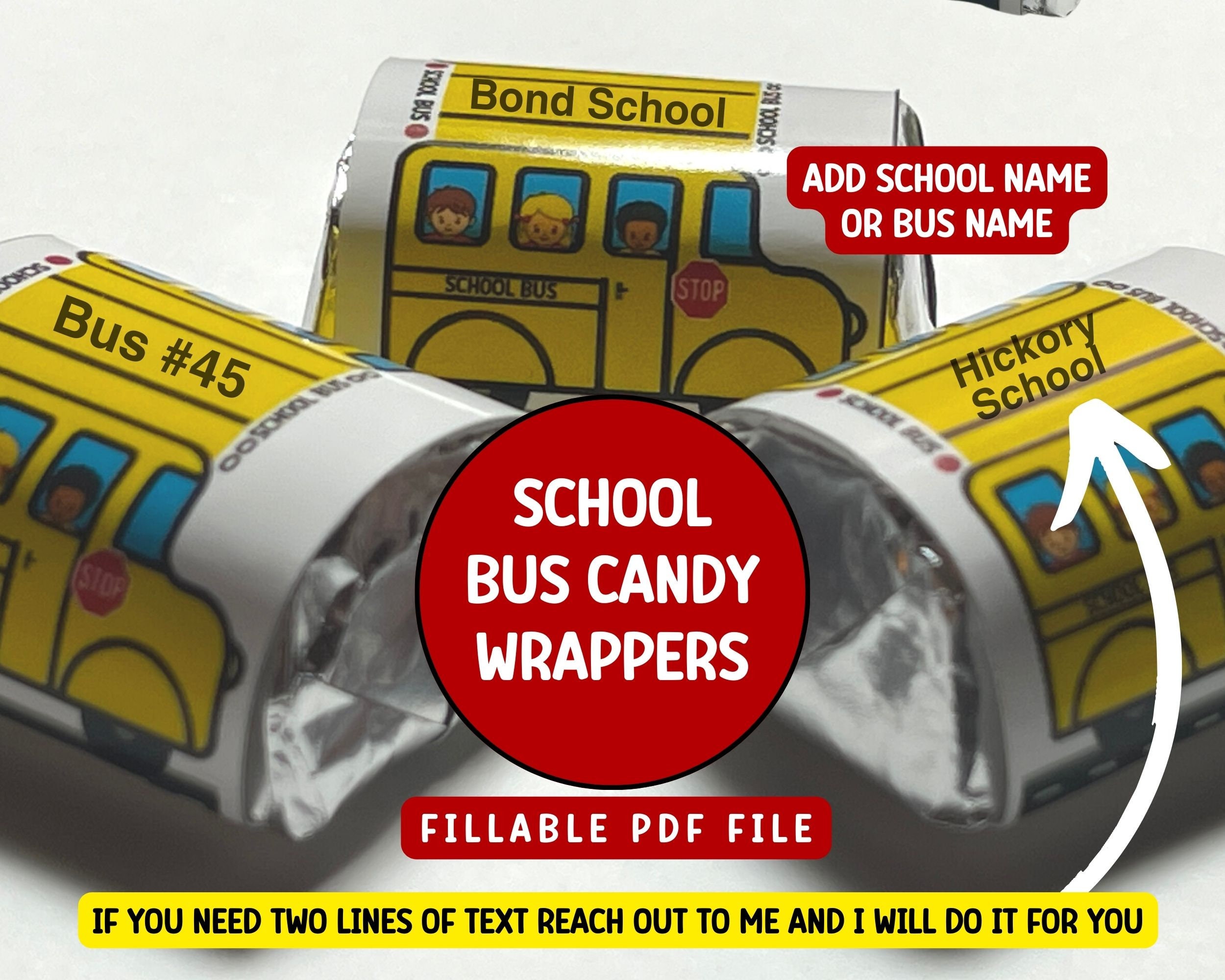 School Bus Candy Wrappers, Small Size Candy Labels, Fillable PDF ...
