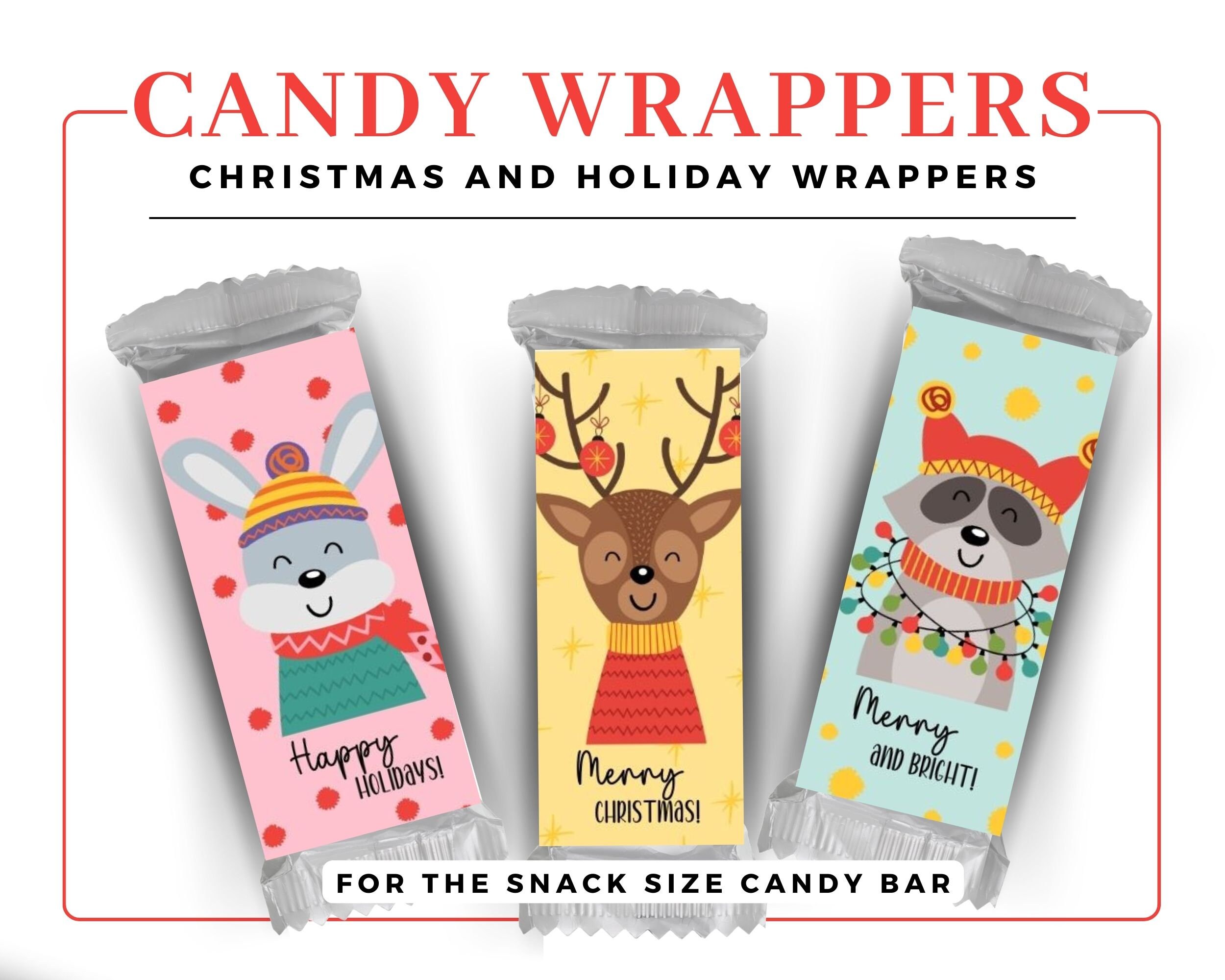 Holiday Snack Size Candy Bar Wrappers, Printable Candy Labels ...