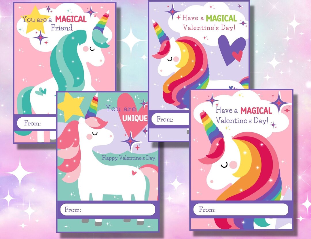 Unicorn Valentine Day Cards for Kids, Printable Preschool Unicorn Cards ...