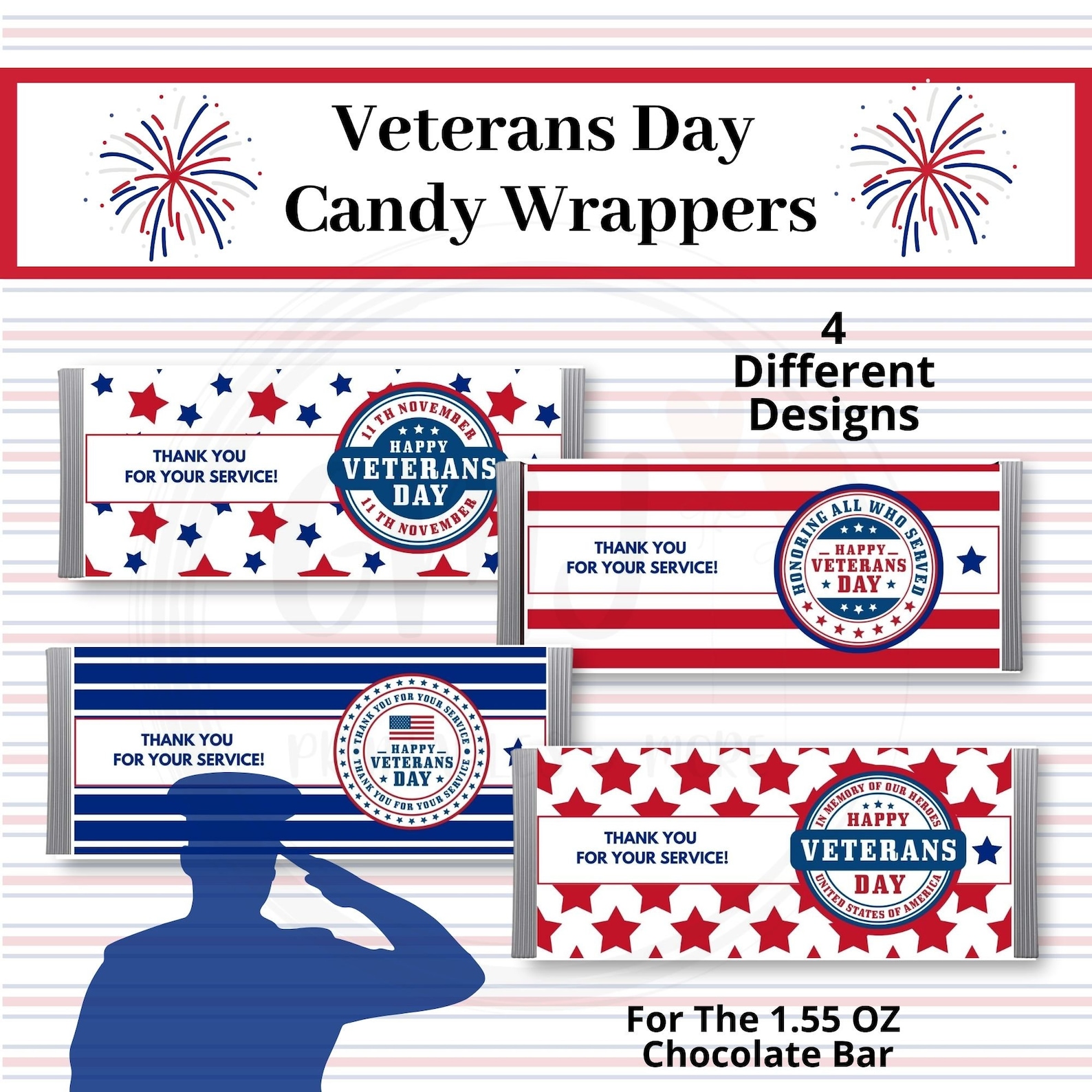 Veterans Day Candy Bar Wrappers, Military Appreciation, Patriotic Candy ...