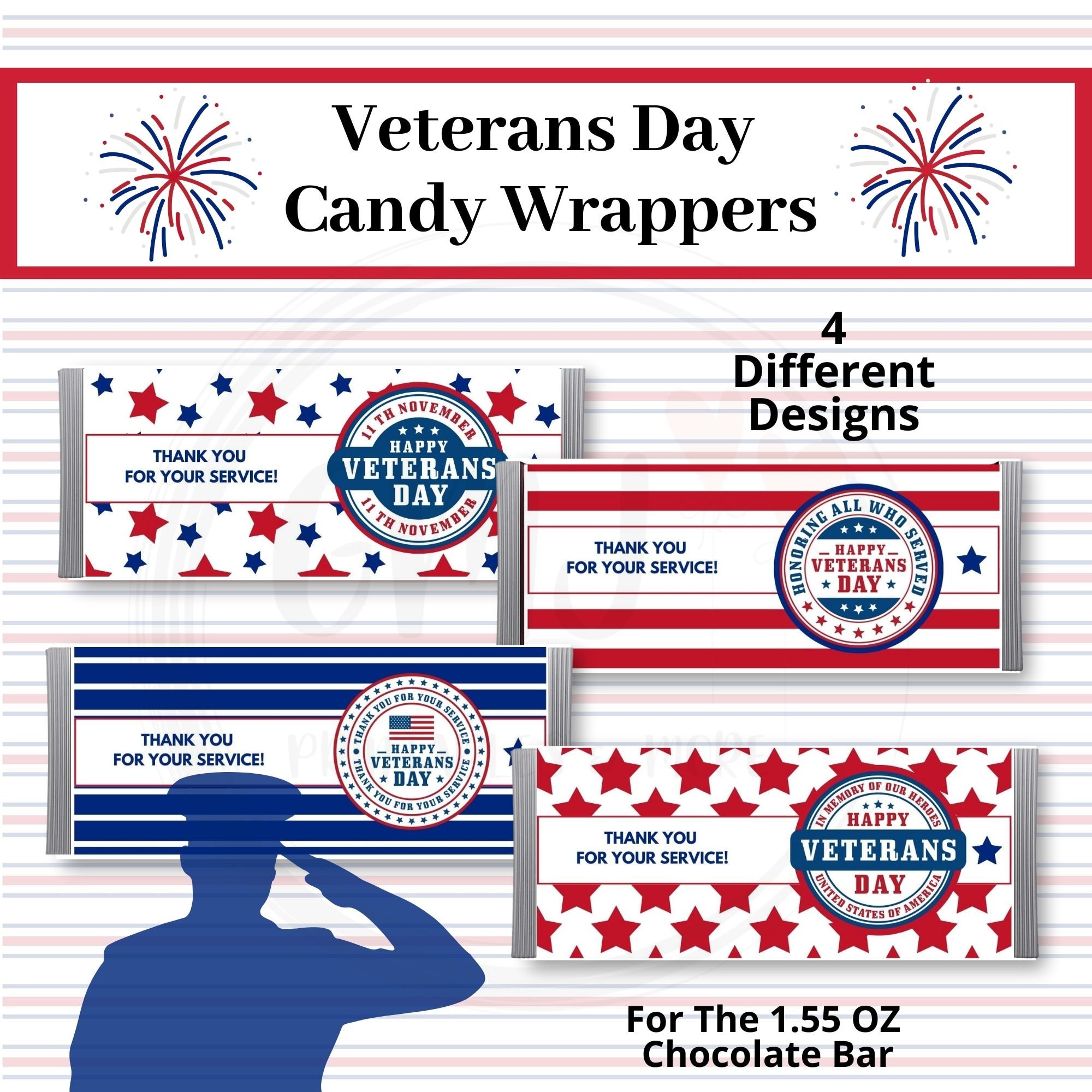 Veterans Day Candy Bar Wrappers, Military Appreciation, Patriotic Candy ...