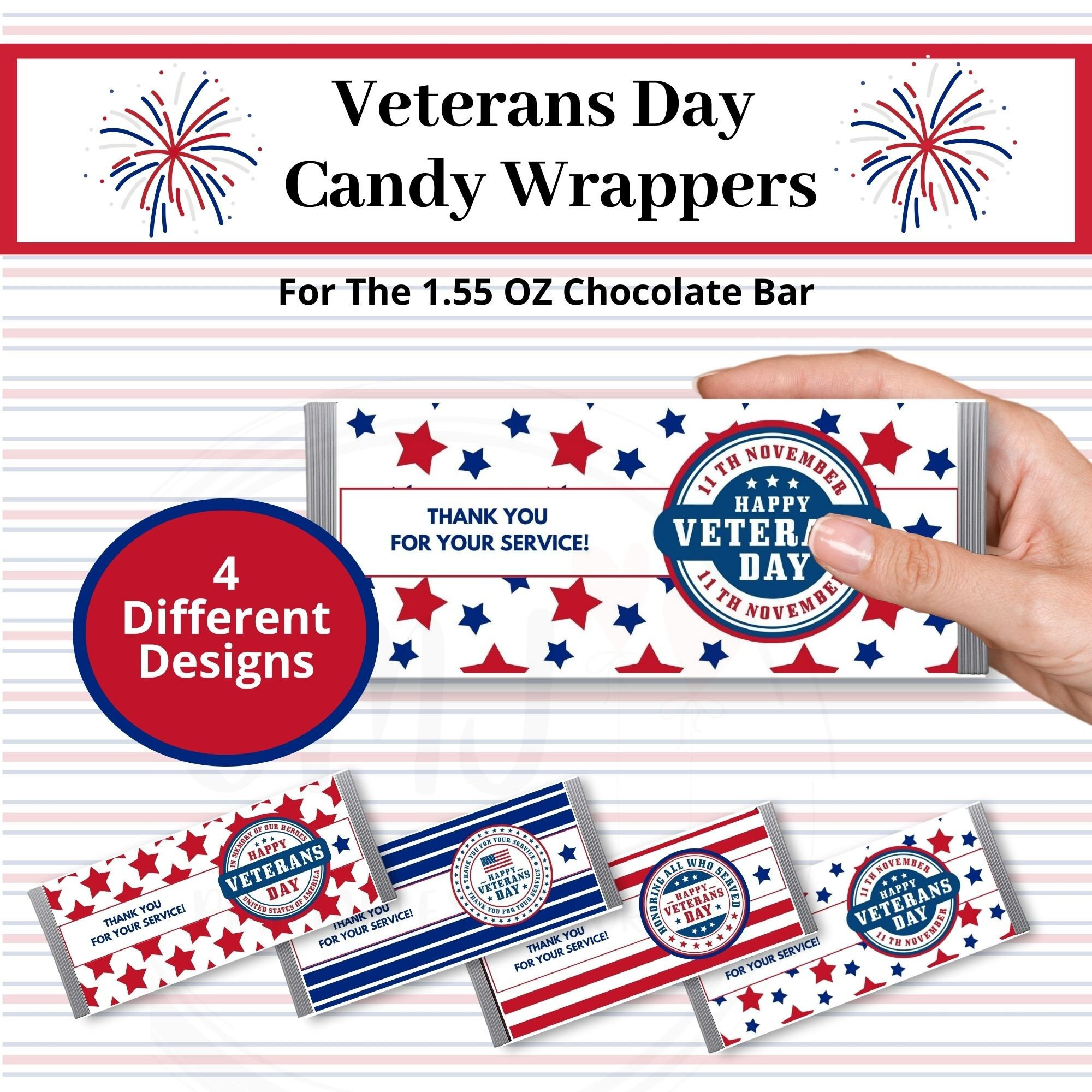 Veterans Day Candy Bar Wrappers, Military Appreciation, Patriotic Candy ...