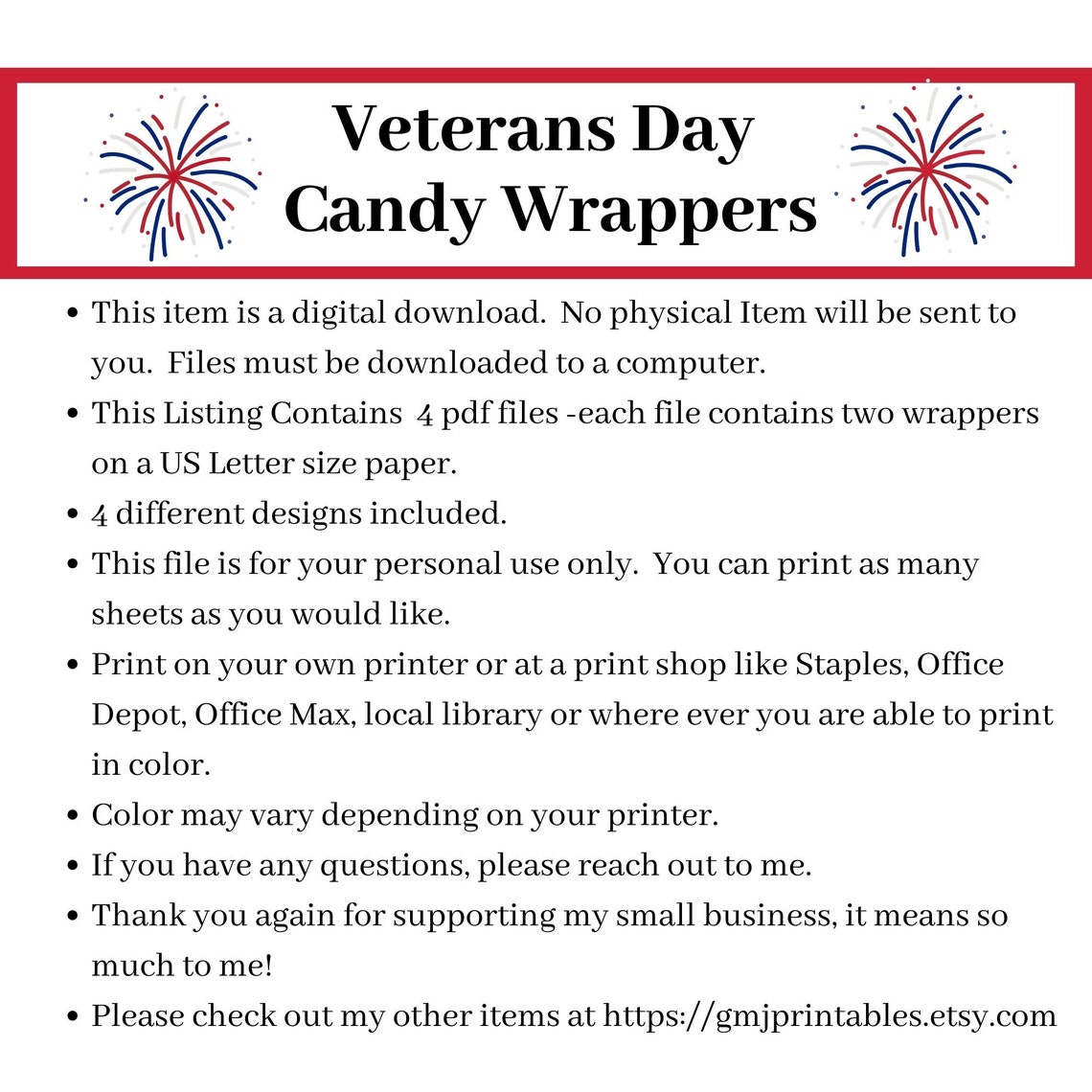 Veterans Day Candy Bar Wrappers, Military Appreciation, Patriotic Candy ...
