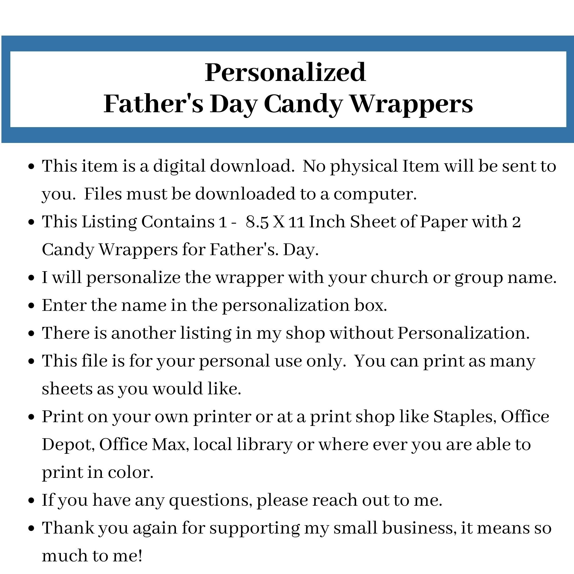Personalized Father's Day Candy Bar Wrapper, DIY Candy Bar Labels, Gift ...