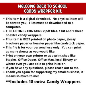 Back to School Candy Wrappers, 1st Day of School, Candy Bar Wrappers ...