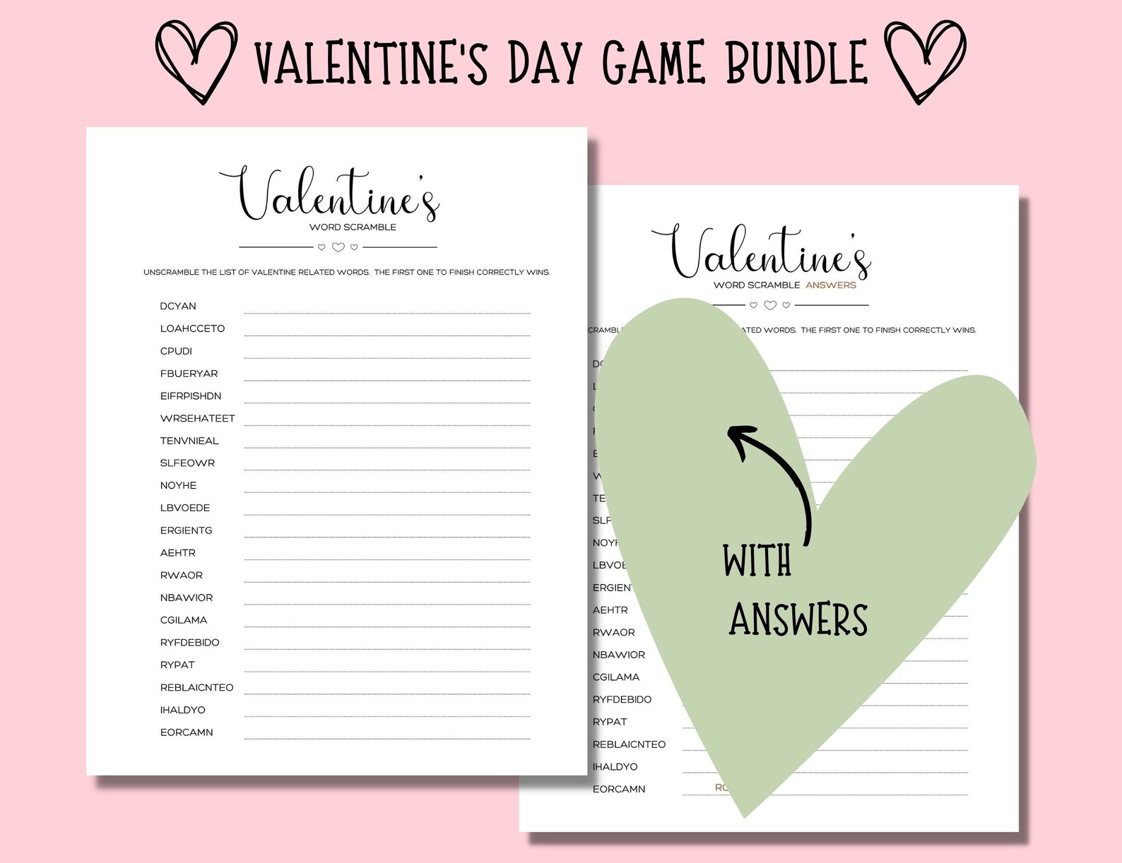 Valentines Day Game Bundle, Printable Family Games, Valentine Games for ...