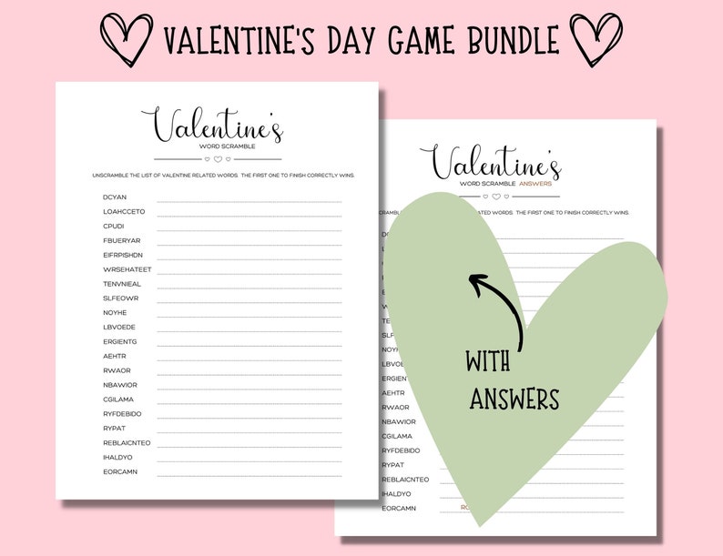 Valentines Day Game Bundle, Printable Family Games, Valentine Games for ...