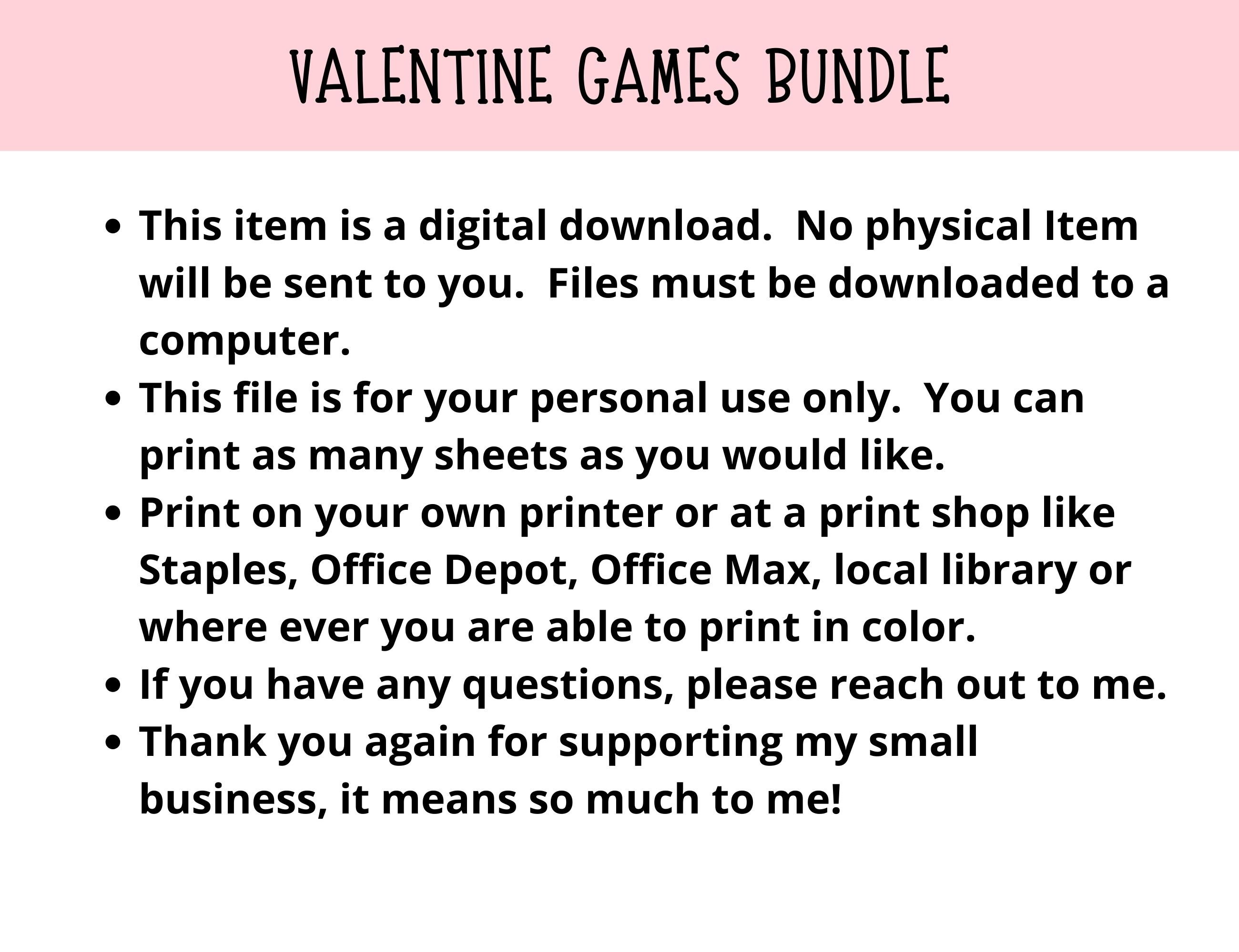 Valentines Day Game Bundle, Printable Family Games, Valentine Games for ...