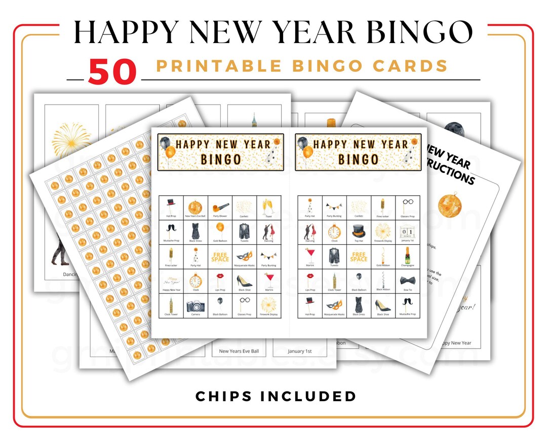 50 Printable New Year's Eve Bingo Cards, NYE Party Game, Family Fun ...
